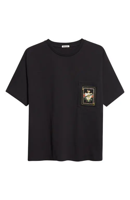 BODE Bullion Card Embroidered Cotton Pocket T-shirt - Black