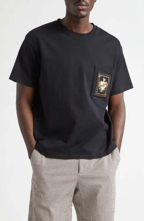 BODE Bullion Card Embroidered Cotton Pocket T-shirt - Black