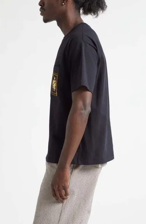 BODE Bullion Card Embroidered Cotton Pocket T-shirt - Black