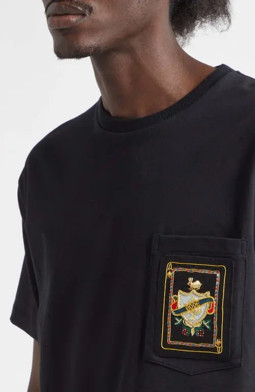 BODE Bullion Card Embroidered Cotton Pocket T-shirt - Black