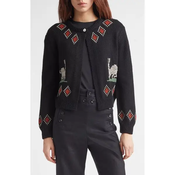 BODE Bunny Cross-stitch Wool Cardigan