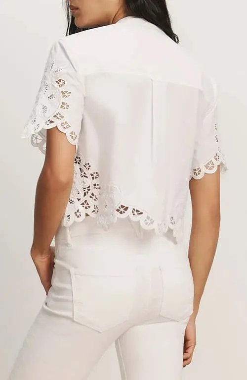 Veronica Beard Aleck Eyelet Embroidery Button-up Top - White