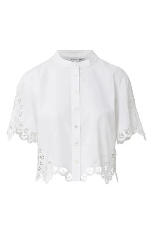 Veronica Beard Aleck Eyelet Embroidery Button-up Top - White
