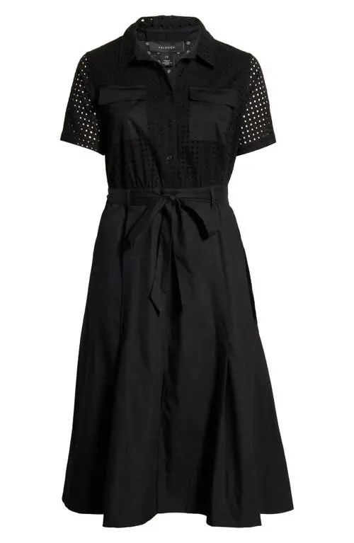 Halogen Eyelet Embroidery Midi Shirtdress - Rich Black 060