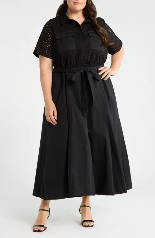 Halogen Eyelet Embroidery Midi Shirtdress