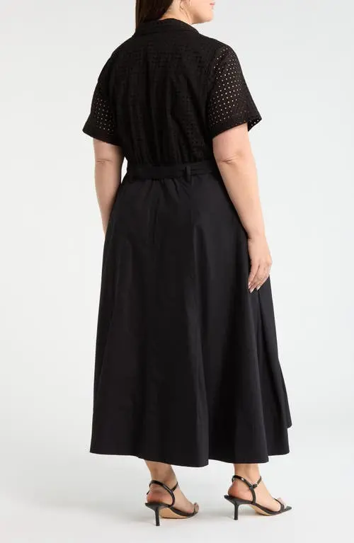 Halogen Eyelet Embroidery Midi Shirtdress