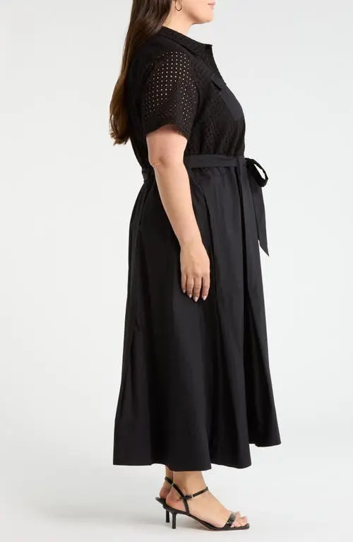 Halogen Eyelet Embroidery Midi Shirtdress