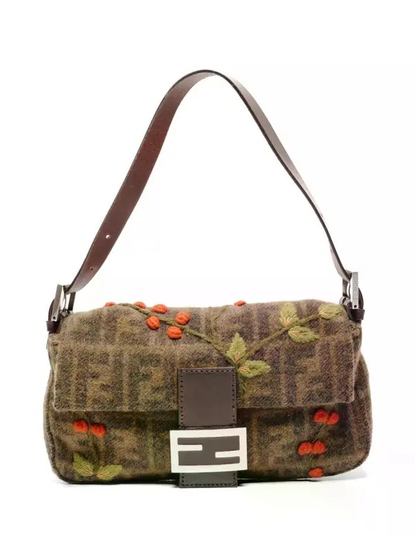 Fendi 1990s Floral Wool Shoulder Bag - Brown