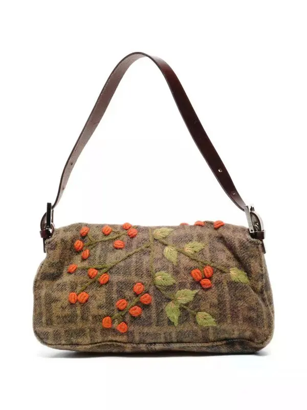 Fendi 1990s Floral Wool Shoulder Bag - Brown