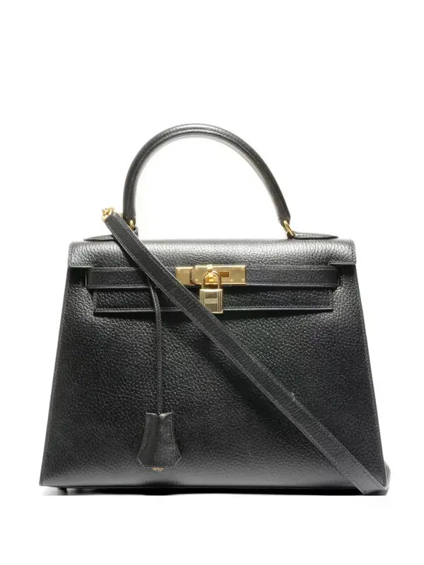 Hermès 1997 Top Handle Leather Handbag - Black