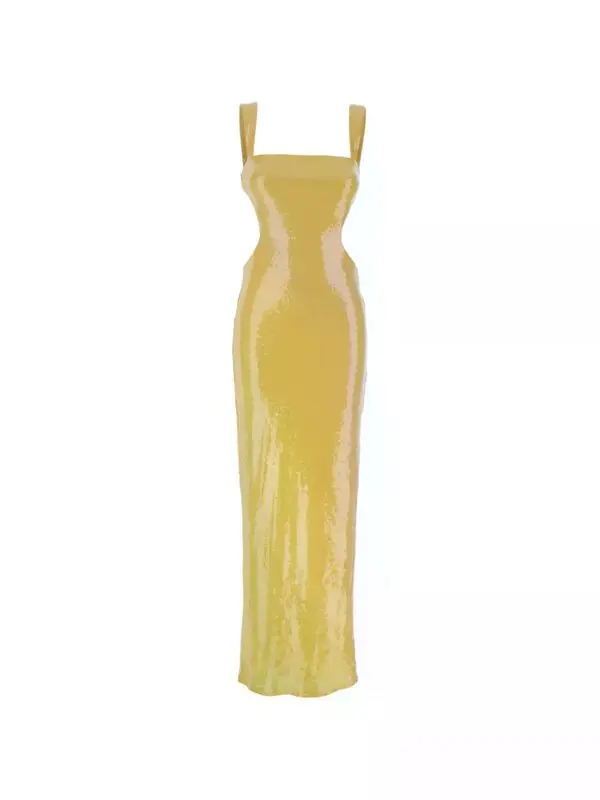 TWENTY FOURHAITCH Sequin Cut-out Long Dress - Yellow