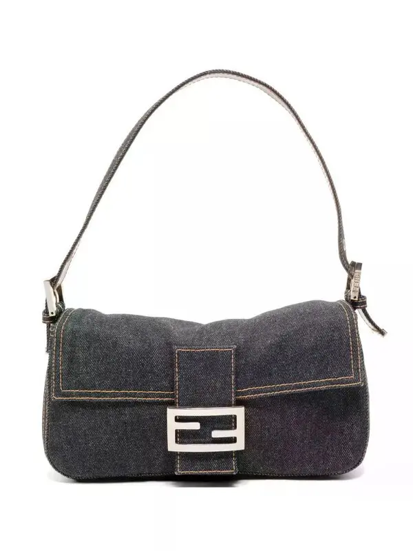 Fendi 1990s Mama Buckle Denim Shoulder Bag - Blue