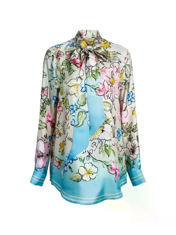 Elie Saab Floral-print Pussy-bow Shirt - Neutrals