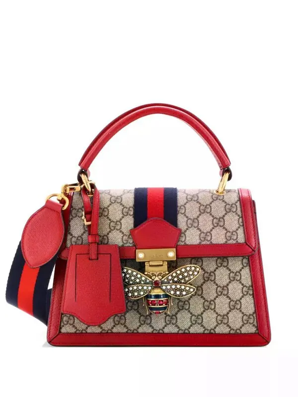 Gucci Queen Margaret Top Handle Bag Gg Coated Canvas With Leather Small Satchel - Red