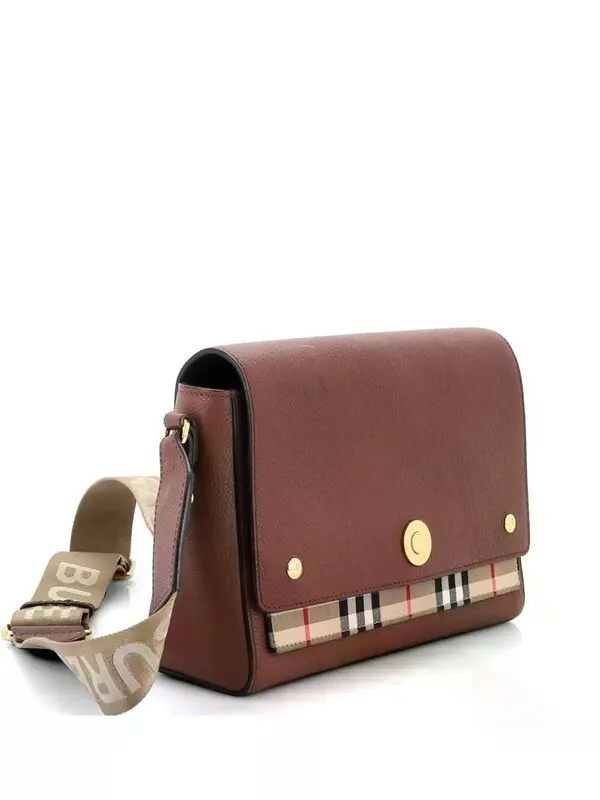 Burberry Note Leather Vintage Check Canvas Medium Crossbody Bag - Brown