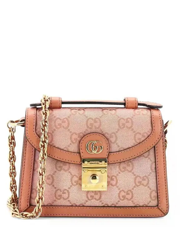 Gucci Ophidia Flap Top Handle Mini Shoulder Bag Gg Coated Canvas - Pink
