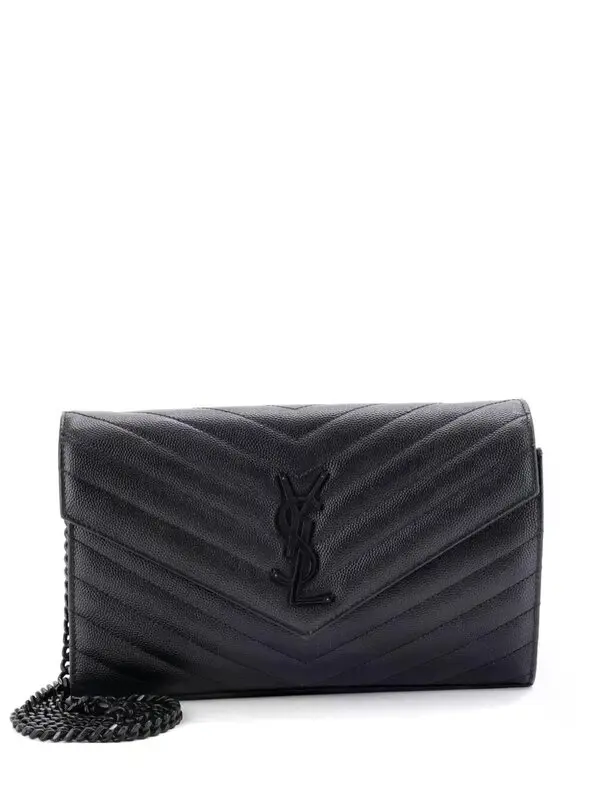 Saint Laurent Classic Monogram Wallet On Chain Matelasse Chevron Leather Medium Crossbody Bag - Black
