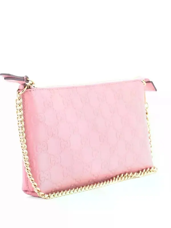 Gucci Chain Wristlet Sima Leather Clutch Bag - Pink