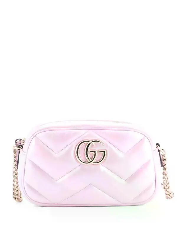 Gucci Gg Marmont Chevron Iridescent Leather Small Shoulder Bag - Pink