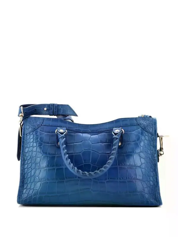 Balenciaga City Classic Studs Satchel Crocodile Embossed Leather Small - Blue
