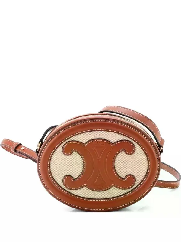 Celine Triomphe Oval Canvas And Leather Crossbody Bag - Brown