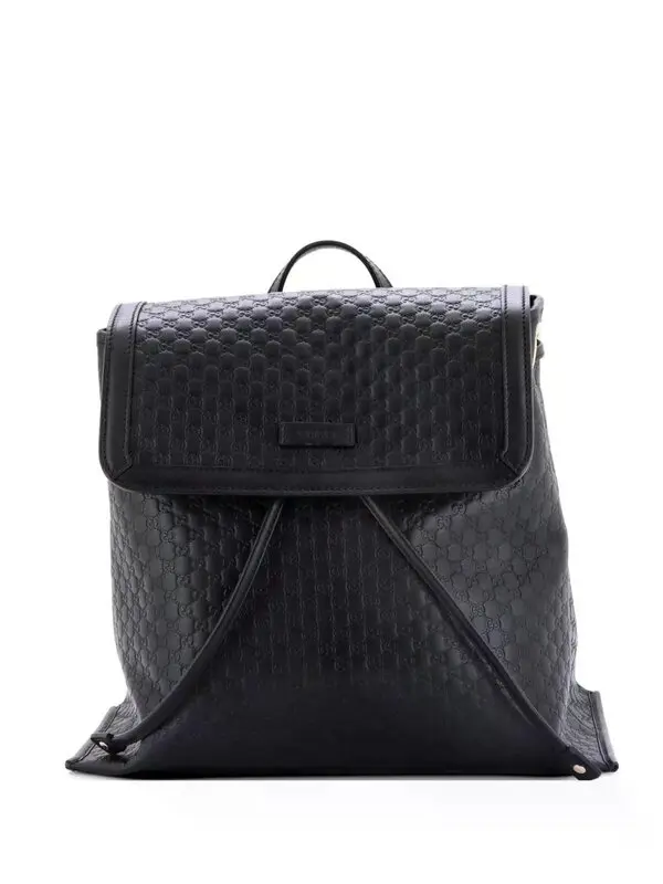 Gucci Drawstring Flap Microguccissima Leather Medium Backpack - Black