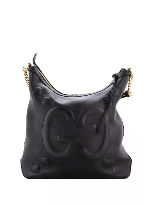 Gucci Apollo Gg Embossed Calfskin Large Hobo Bag - Black