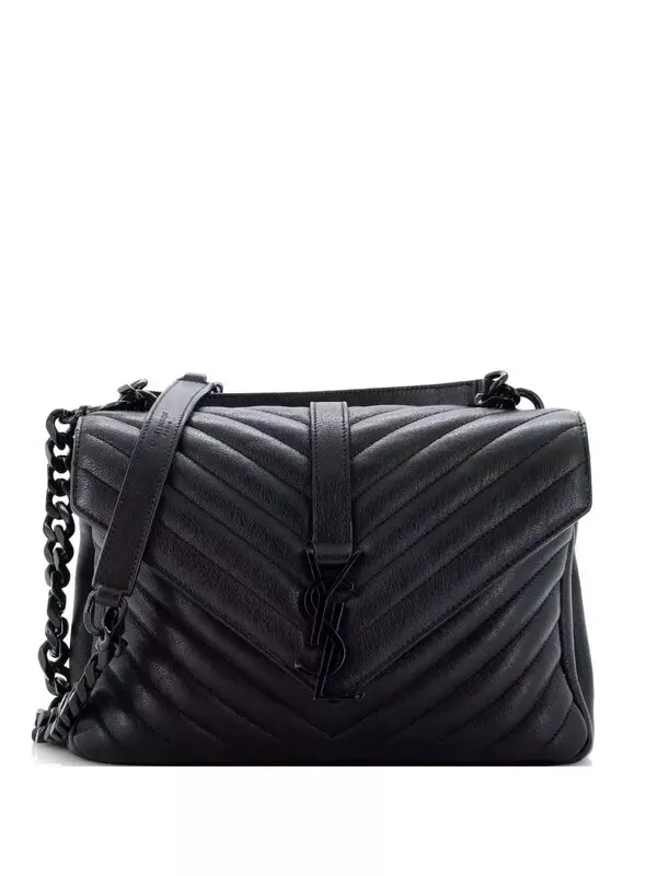 Saint Laurent Classic Monogram College Bag Matelasse Chevron Leather Medium - Black