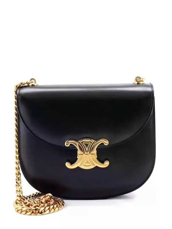 Celine Triomphe Besace Clea Chain Flap Bag Leather Shoulder Bag - Black