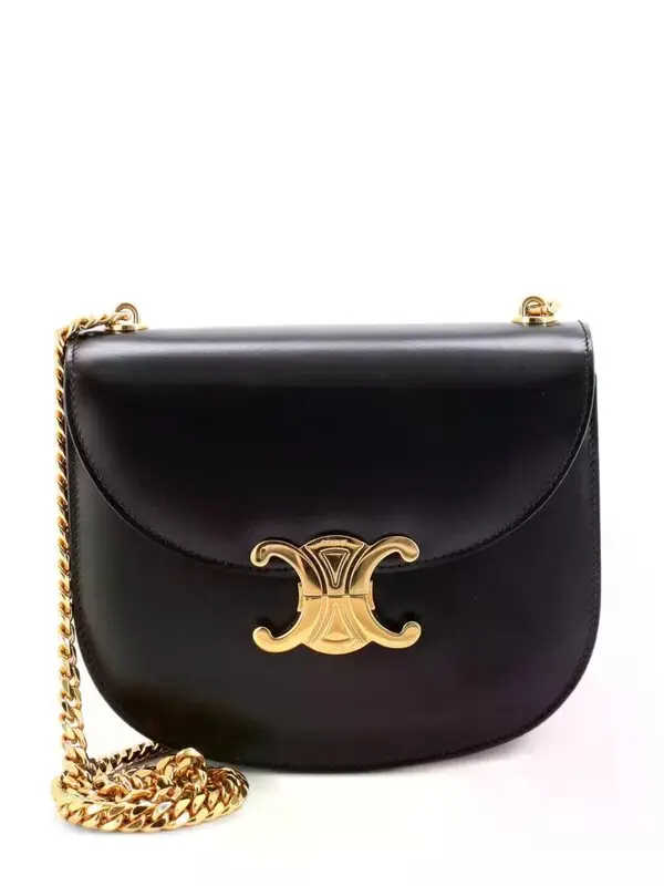 Celine Triomphe Besace Clea Chain Flap Bag - Black