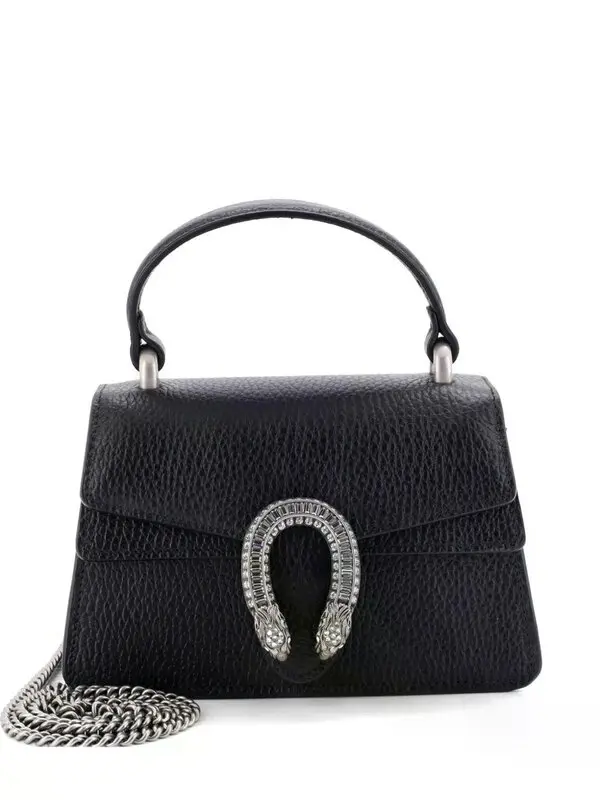 Gucci Dionysus Top Handle Bag Leather With Crystals Mini Satchel - Black
