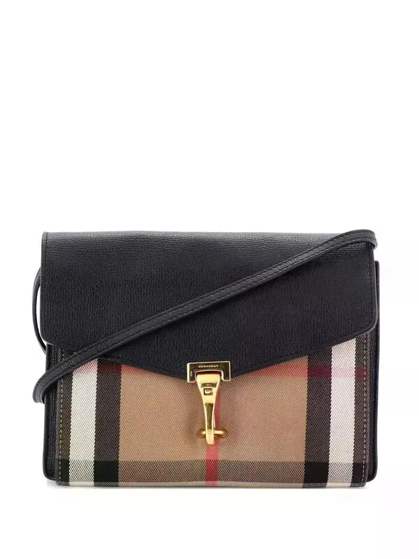 Burberry Macken Leather And House Check Canvas Small Crossbody Bag - Black