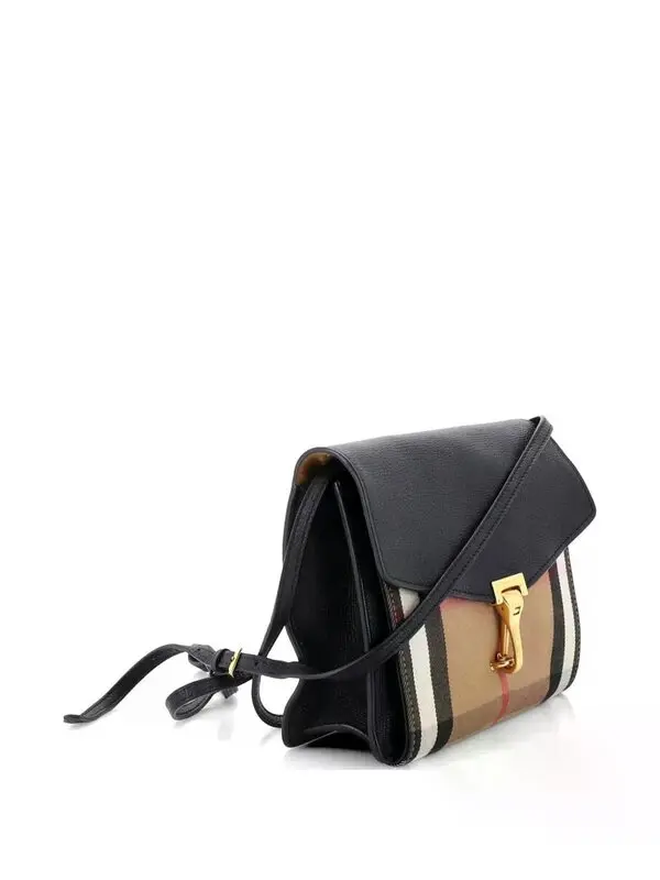 Burberry Macken Leather And House Check Canvas Small Crossbody Bag - Black