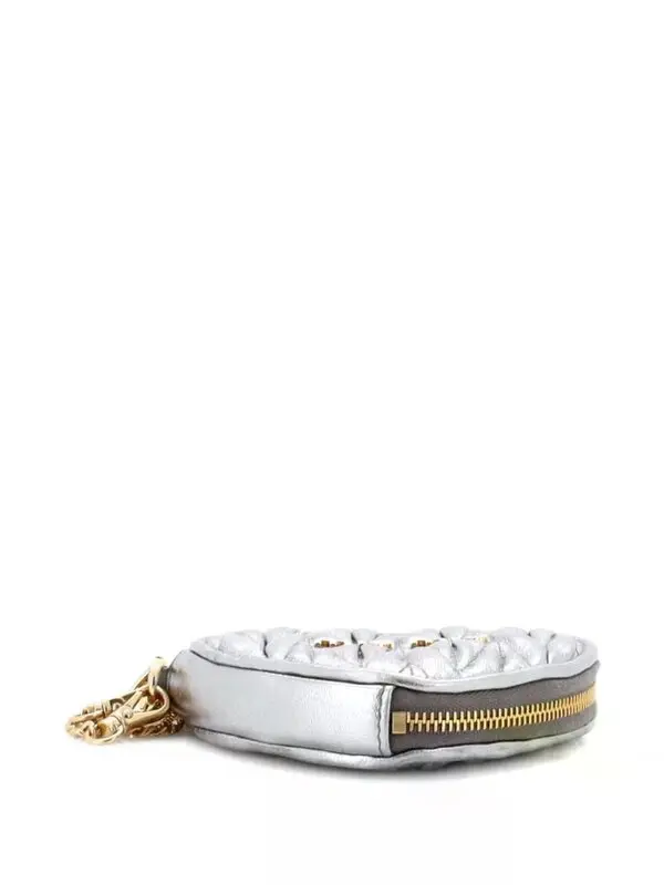 Miu Miu Heart Chain Coin Purse Matelasse Leather Pouch - Silver
