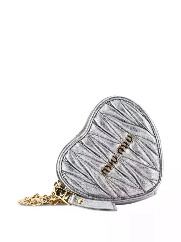 Miu Miu Heart Chain Coin Purse Matelasse Leather Pouch - Silver