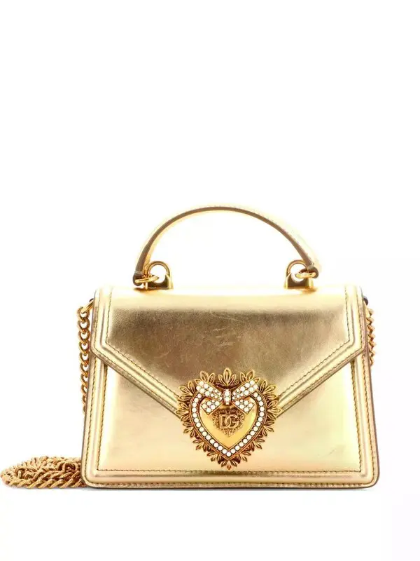 Dolce & Gabbana Devotion Top Handle Bag Leather Small Satchel - Gold