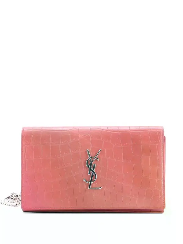 Saint Laurent Classic Monogram Wallet On Chain Crocodile Embossed Leather Small Crossbody Bag - Red