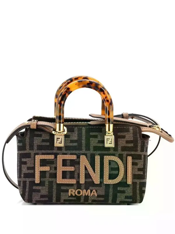 Fendi Logo The Way Top Handle Bag Zucca Embroidered Canvas Mini Satchel - Brown
