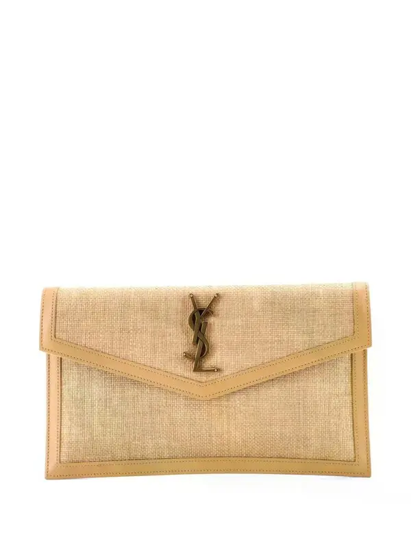 Saint Laurent Uptown Raffia Pouch - Neutrals