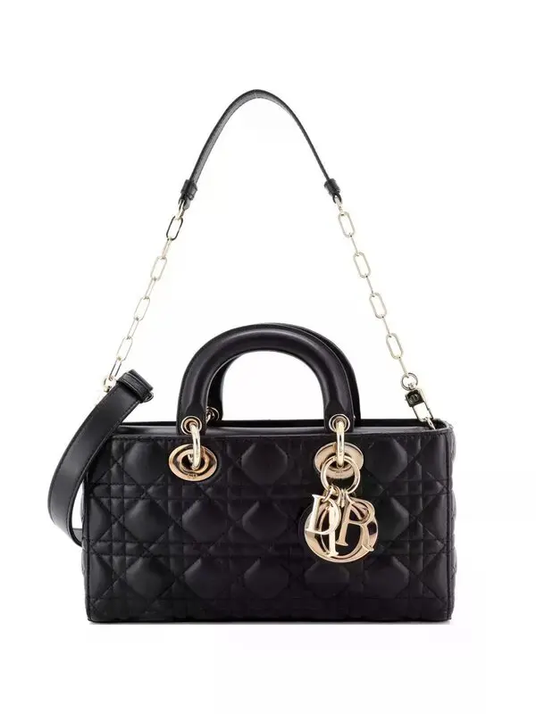 Dior Lady D-joy Bag Cannage Quilt Lambskin Medium Satchel - Black