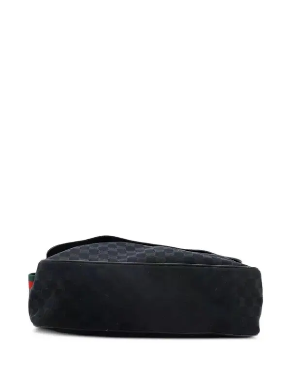 Gucci Web Strap Flap Messenger Gg Canvas Medium Crossbody Bag - Black
