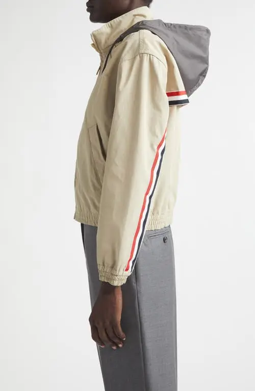 Thom Browne Track Jacket With Stowaway Hood - Beige