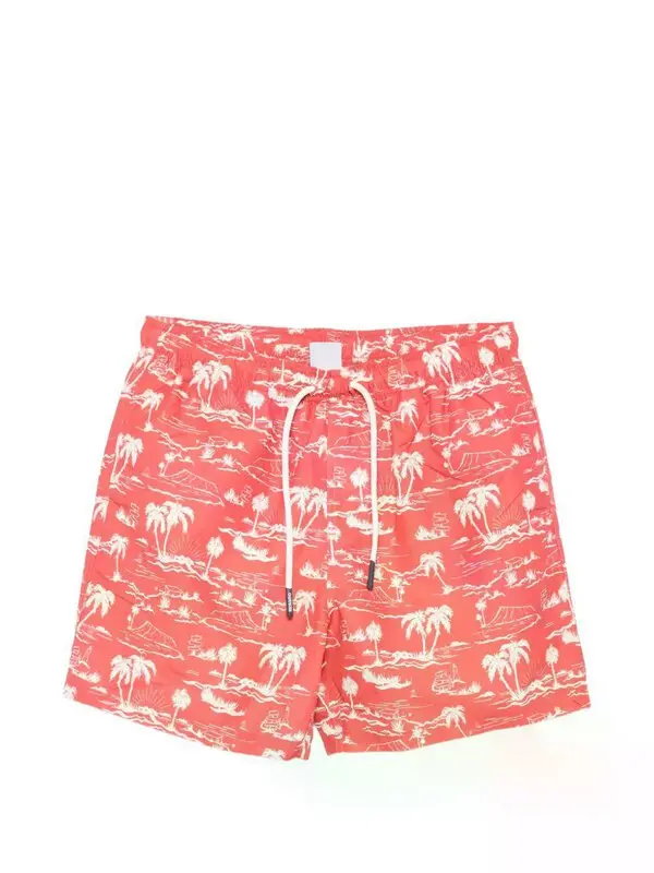 SEBAGO Tropical-print Drawstring Swim Shorts - Red