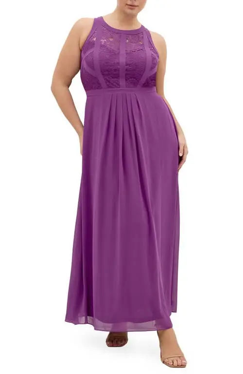 City Chic Chiffon & Lace Maxi Dress - Hollyhock
