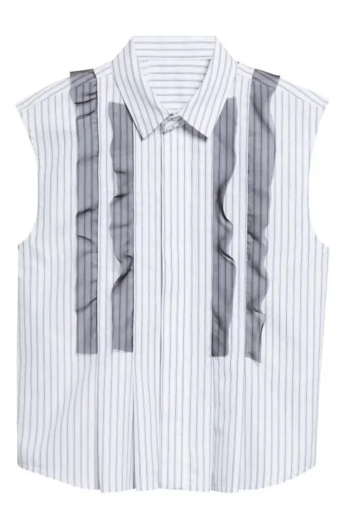 Sacai Stripe Poplin & Chiffon Button-up Shirt - Off White Stripe