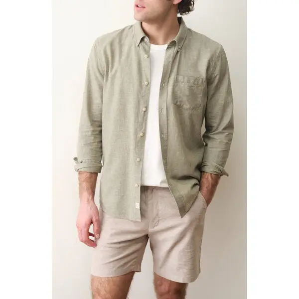 Marine Layer Better-than-linen Hemp Blend Button-down Shirt - Olive