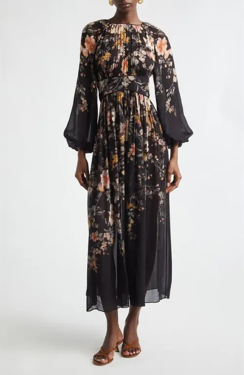 Zimmermann Kindred Spirit Carousel Floral Midi Dress - Black Songbird