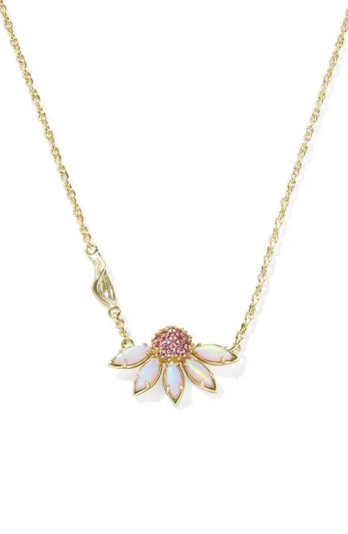 Kendra Scott Anya Pavé Flower Pendant - Gold Light Pink Mix