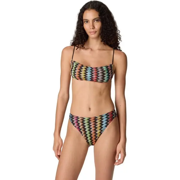 Missoni Bikini In Lamé Viscose With Micro Zigzag Pattern And High-waisted Bottoms - Black & Multicoloured
