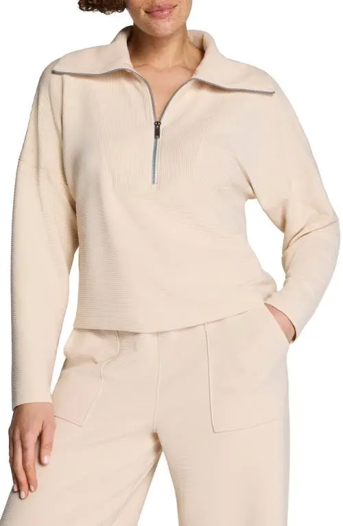 Spanx Airessentials French Rib Quarter Zip Pullover - Toasted Coconut
